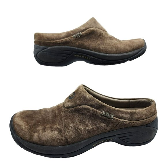 Merrell | Shoes | Womens Merrell Encore Brown Nubuck Slip On Clogs Sz ...